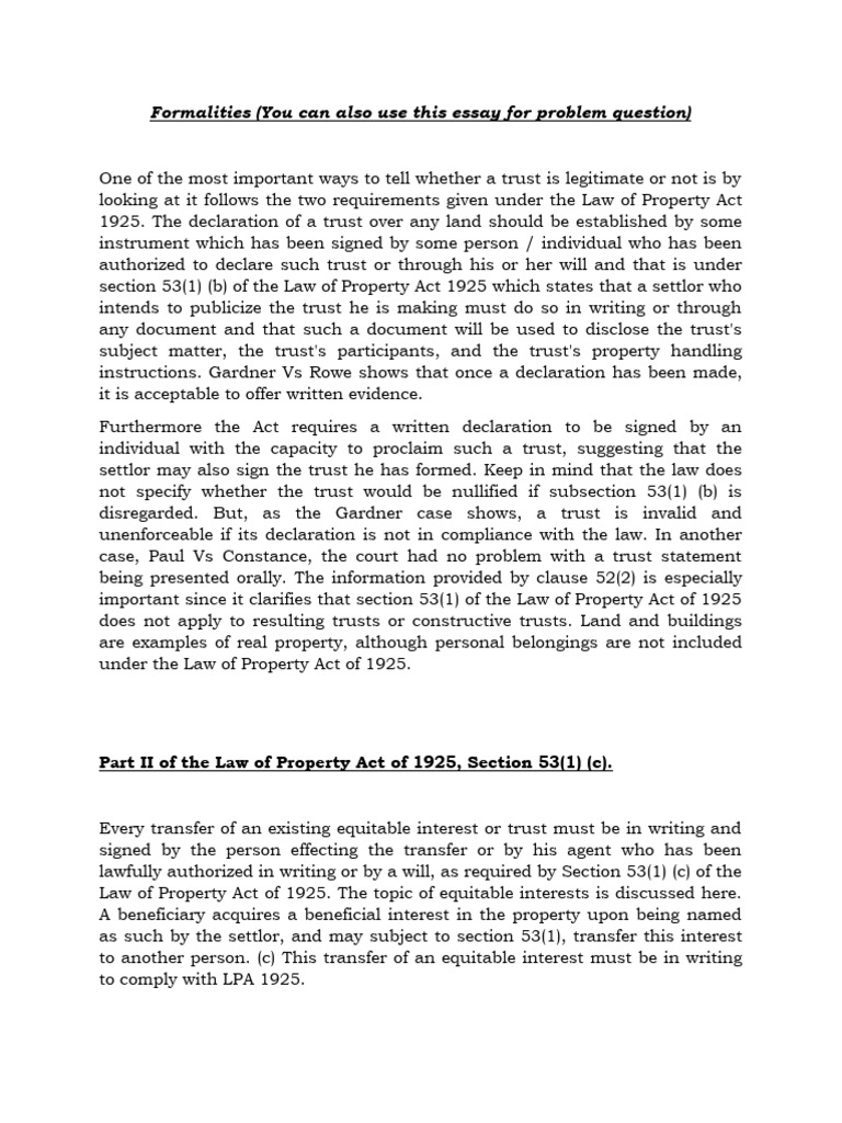 Formalities Shah | PDF | Trust Law | English Trust Law