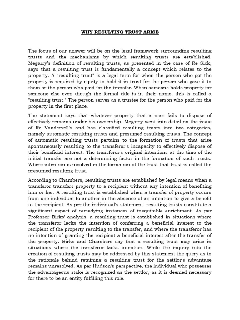 Why Resulting Trust Arise | PDF | English Trust Law | Trust Law