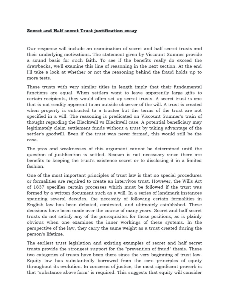 Trust Law: Secret & Half-Secret Trusts | PDF | Trust Law | Common Law