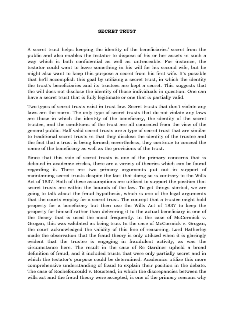 Secret Trust Theories Essay | PDF | Trust Law | Justice
