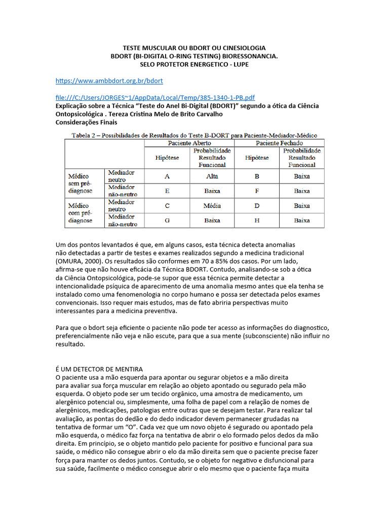 Apresentaçao Teste Muscular Ou Bdort Bioressonancia | PDF
