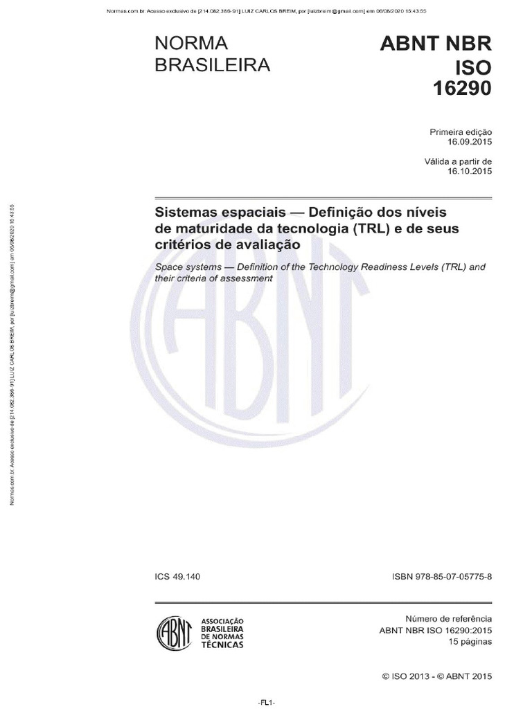 ISO 16290 de 09.2015 - Sistemas Espaciais - Definição Dos Níveis de ...