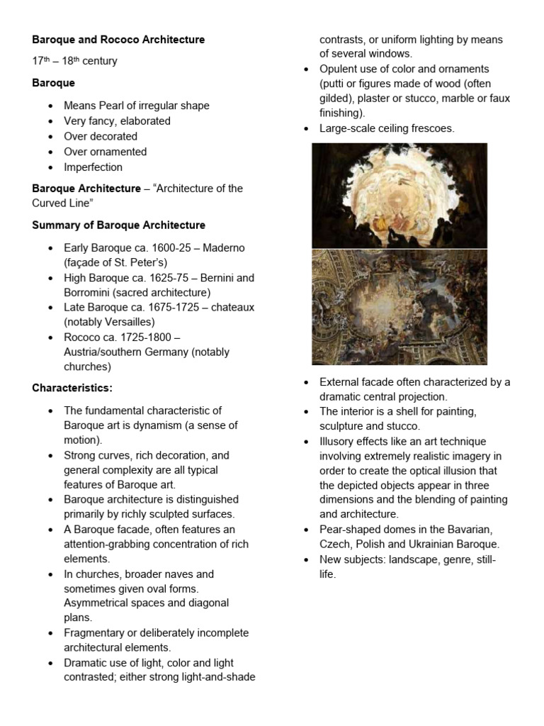 Baroque and Rococo Architecture Reviewer | PDF