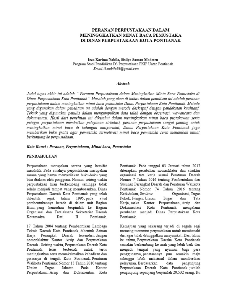 artikel PERANAN PERPUSTAKAAN DALAM MENINGGKATKAN MINAT BACA PEMUSTAKA ...