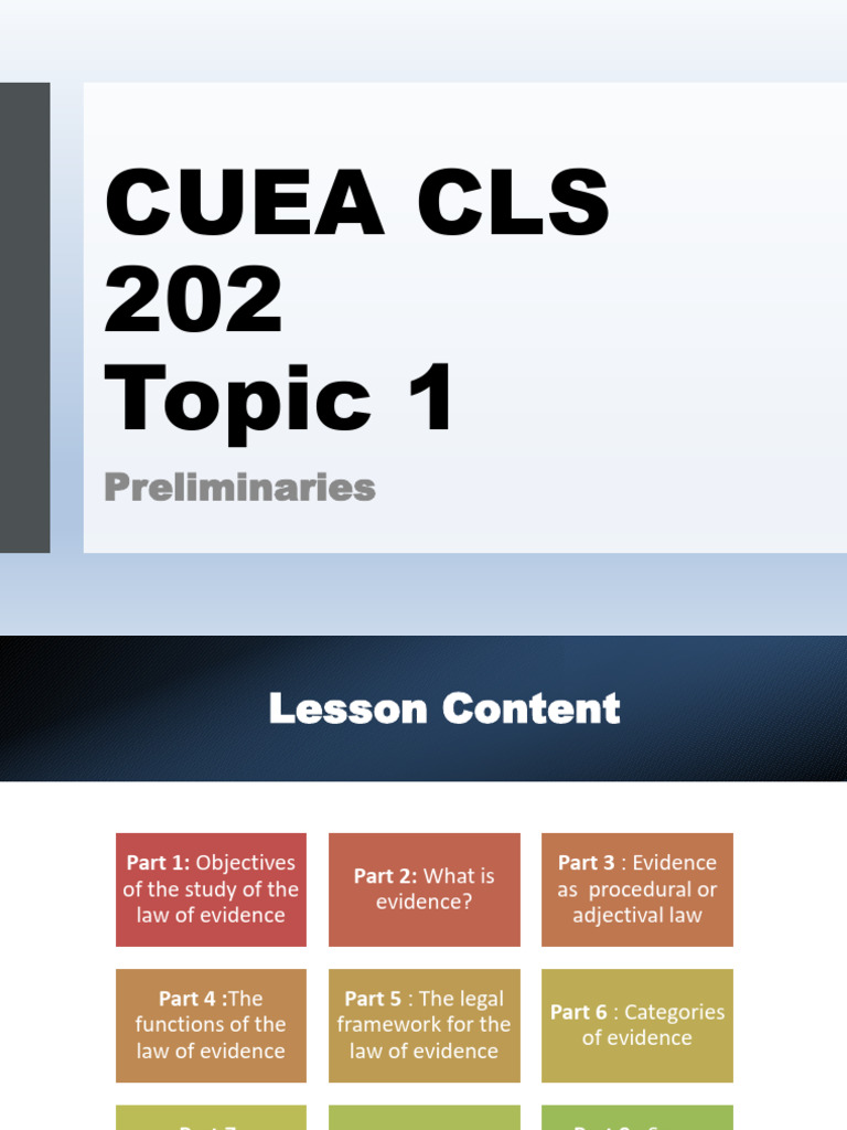 CLS 202 Topic 1 Preliminaries | PDF | Relevance (Law) | Evidence (Law)
