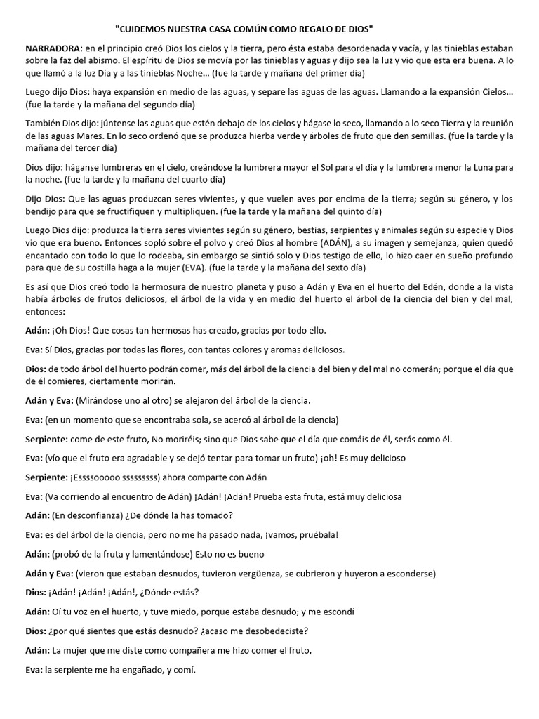 GUIÓN para La Creación | PDF | Adán y Eva
