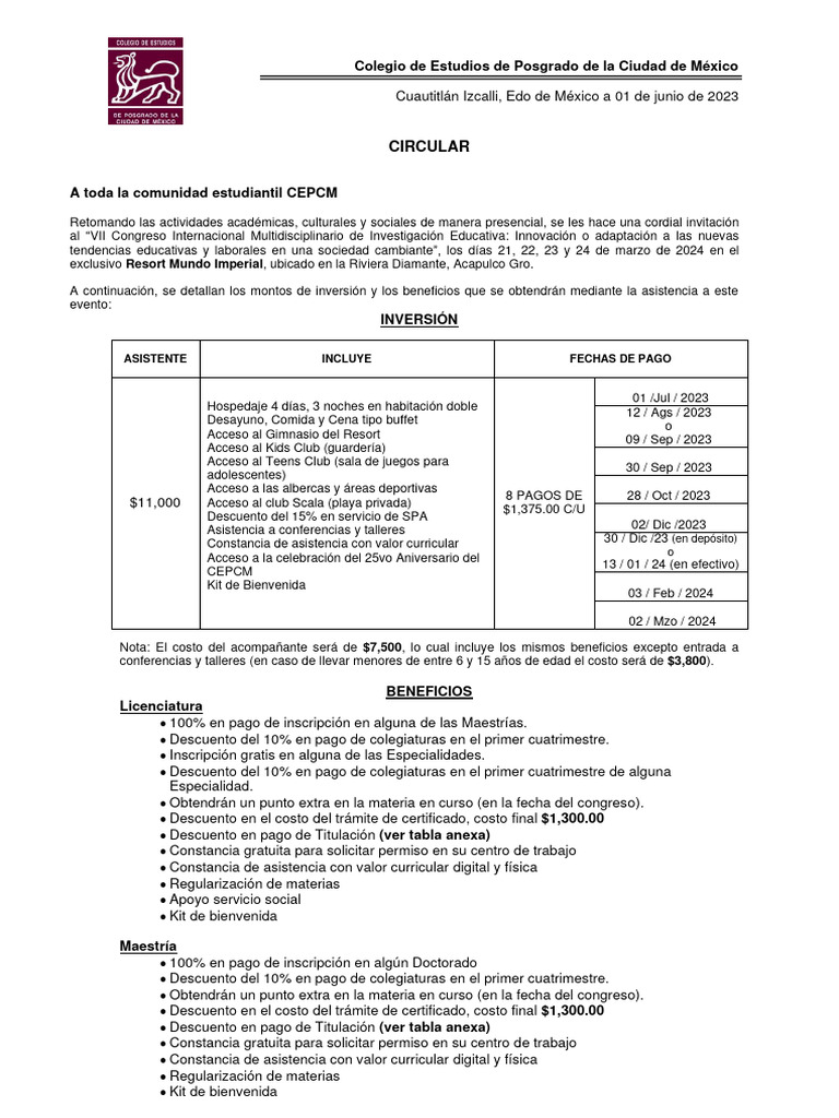 CIRCULAR NUEVA 2024LIC Final 30-05-23 | PDF | Etapas educativas ...