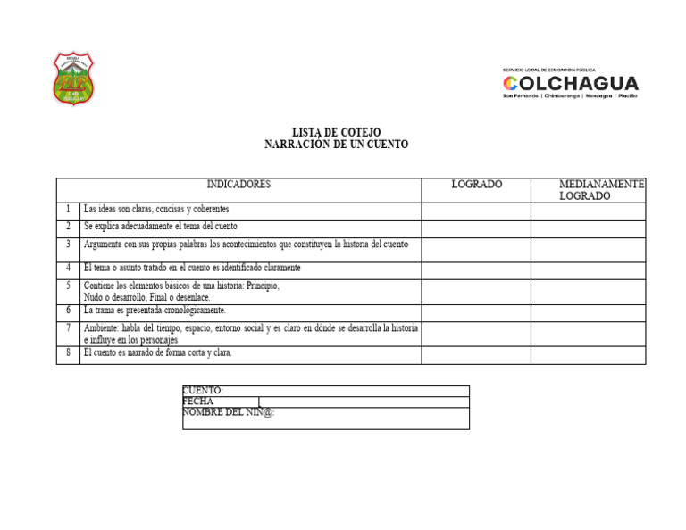 Lista de Cotejo para Evaluar Cuentos | PDF