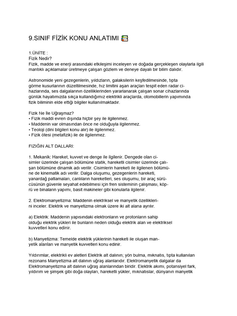 9.sinif Fizik 1. Unite Konu Anlatimi | PDF