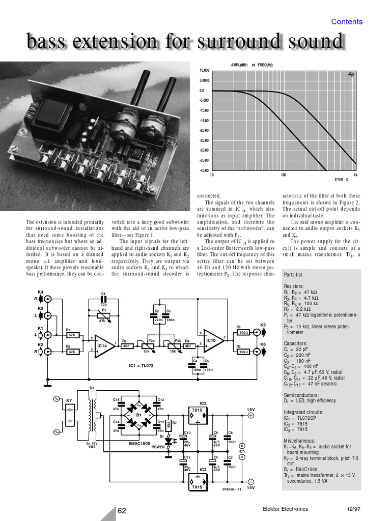 Bass Extension ELEKTOR | PDF | Amplifier | Low Pass Filter