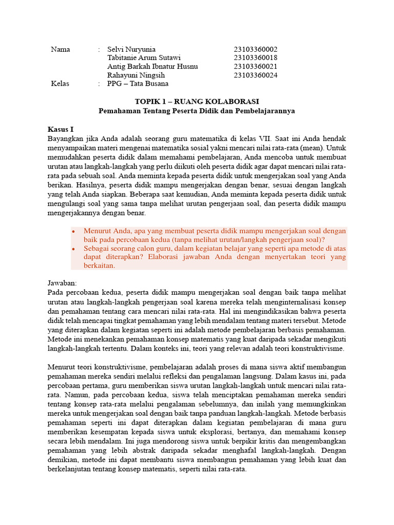 Topik 1 - Ruang Kolaborasi - Tugas Kelompok - PPDP | PDF