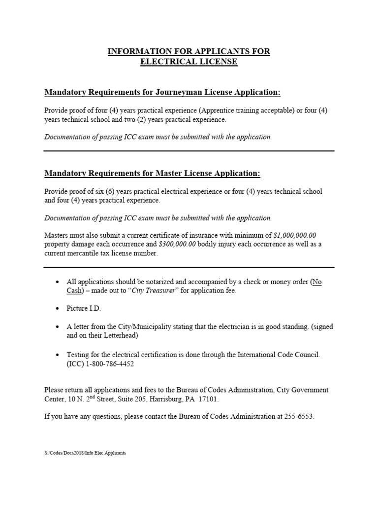Electrical License Application & Requirements | PDF