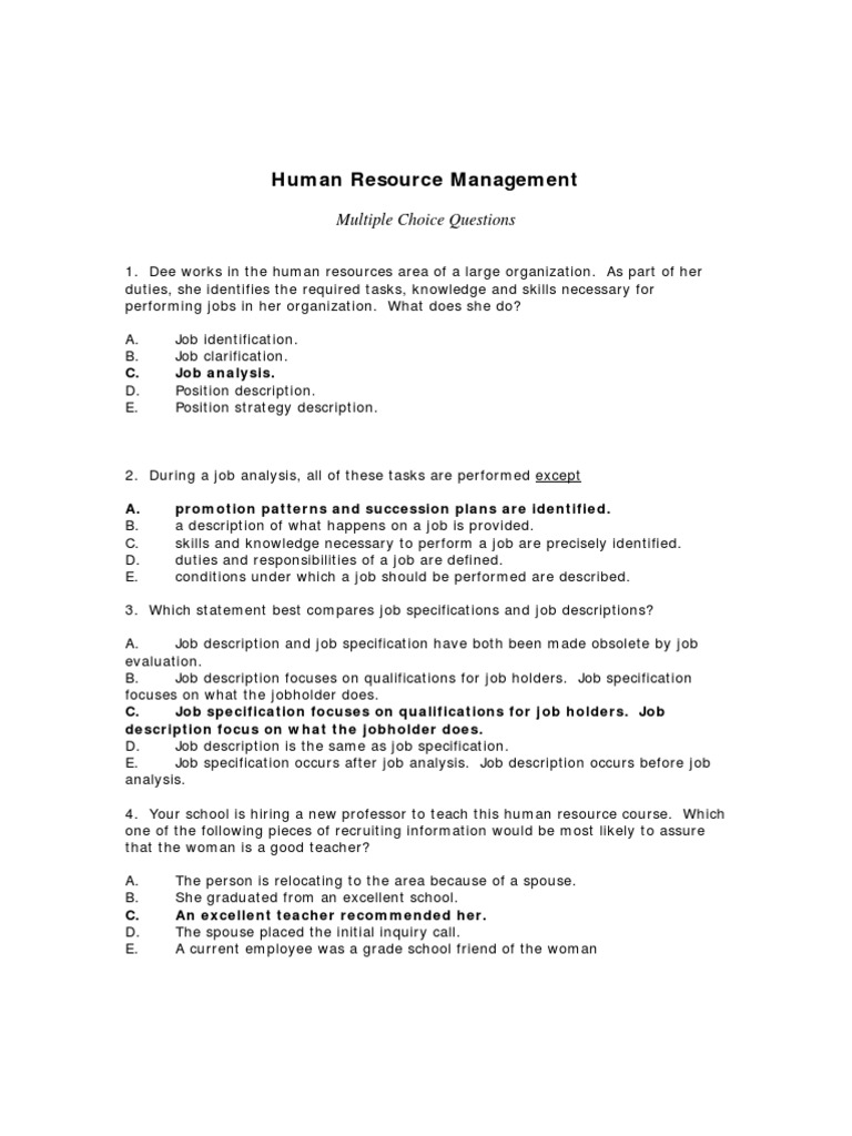 Human Resource Management: Multiple Choice Questions | PDF | Employment ...