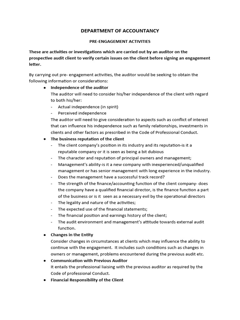 Pre-Engagement Activities | PDF | Audit | Financial Audit