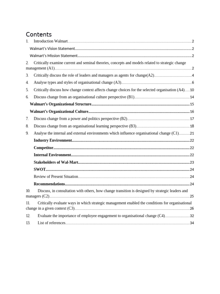 Walmart's Strategic Change Management Analysis | PDF