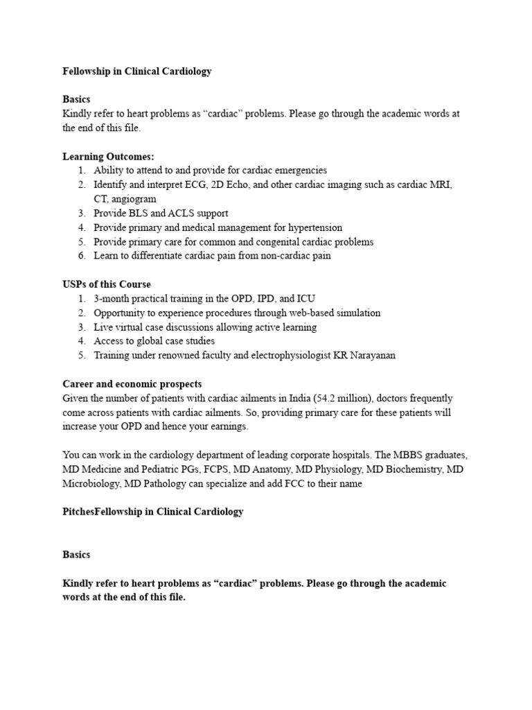Fellowship in Clinical Cardiology | PDF | Cardiology | Coronary Artery ...