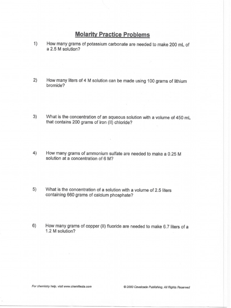 Molarity Problems and Answers | PDF