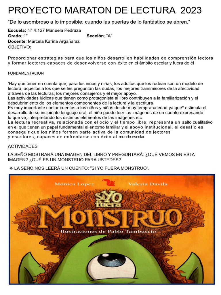 Maratón de Lectura 2023: Monstruos Creativos | PDF | Comunicación humana | Aprendizaje