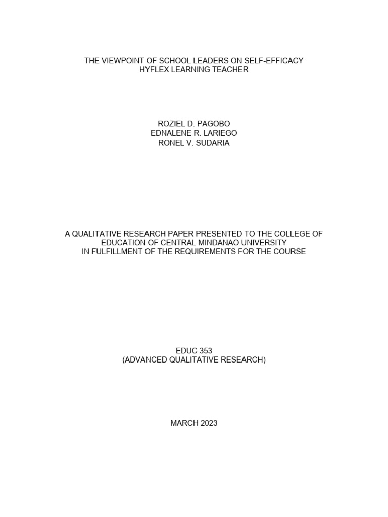 The Viewpoint of School Leader On Self Efficacy Hyflex Learning of Teachers | PDF | Educational ...