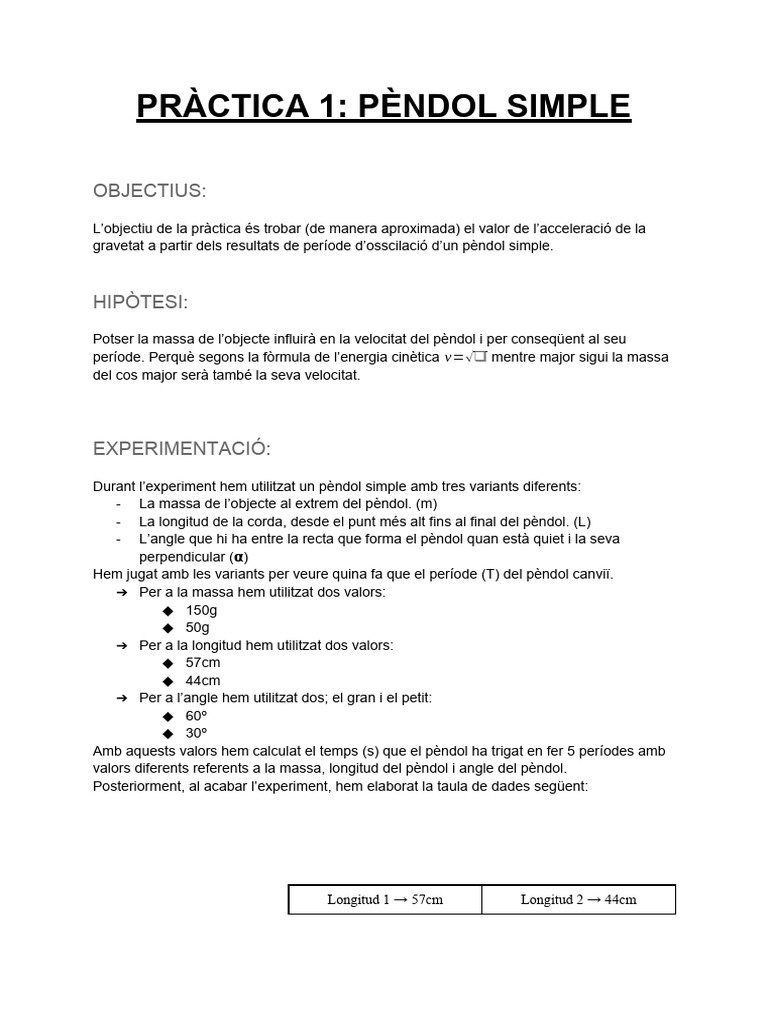 Pràctica Pendol Simple | PDF