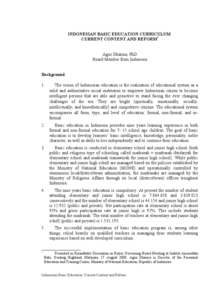 Indonesian Education Curriculum Reform | PDF