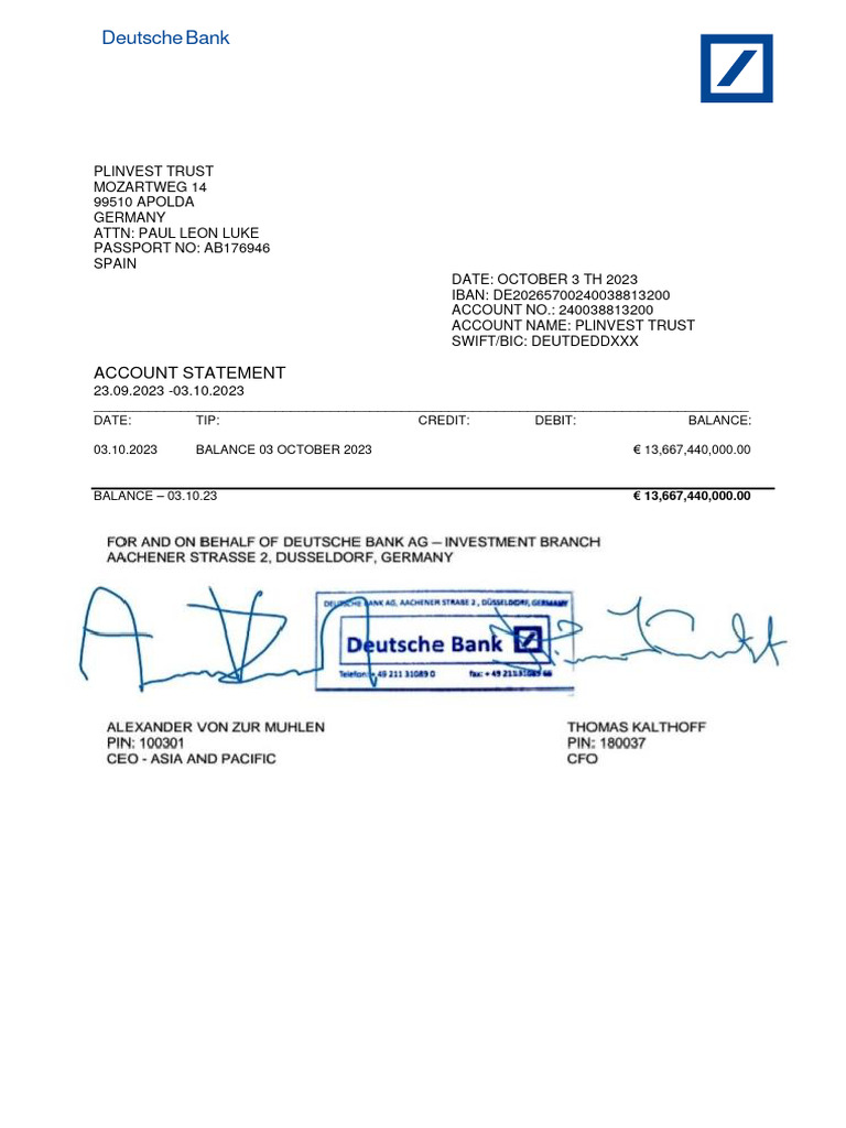 Deutsche Bank: Account Statement | PDF