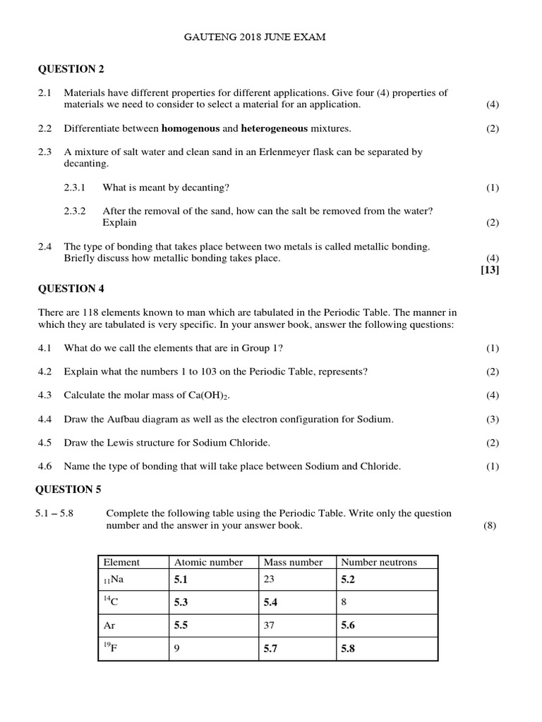 Paper 2 Preparation Questions | PDF | Chemical Elements | Chemical ...