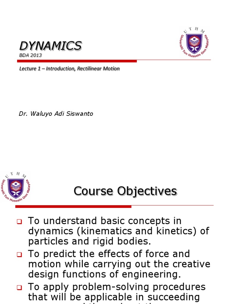 Introduction to Dynamics: Rectilinear Motion, Course Overview and Key Concepts | PDF ...