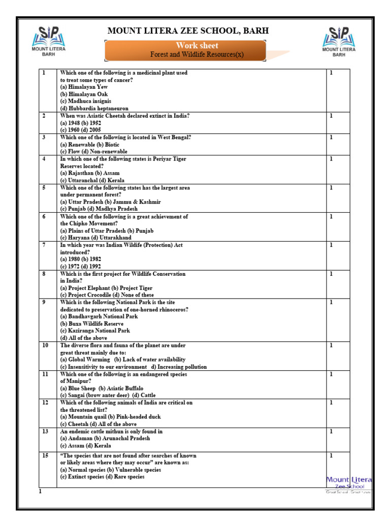 Worksheet forest and wild resources | PDF | Natural Environment | Organisms