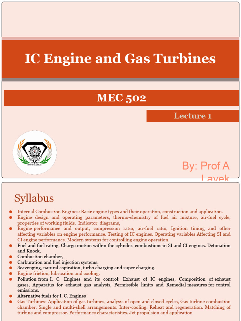 IC Engine and Gas Turbines: By: Prof A Layek | Download Free PDF | Internal Combustion Engine ...