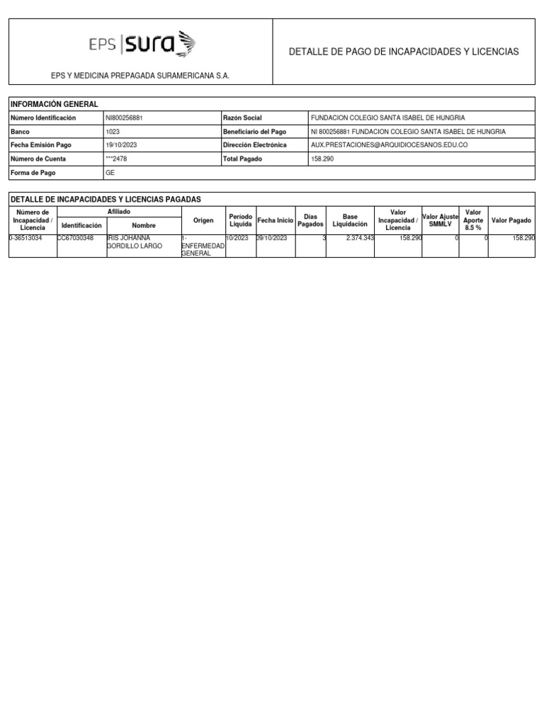 Reporte Pago Incapacidades | PDF