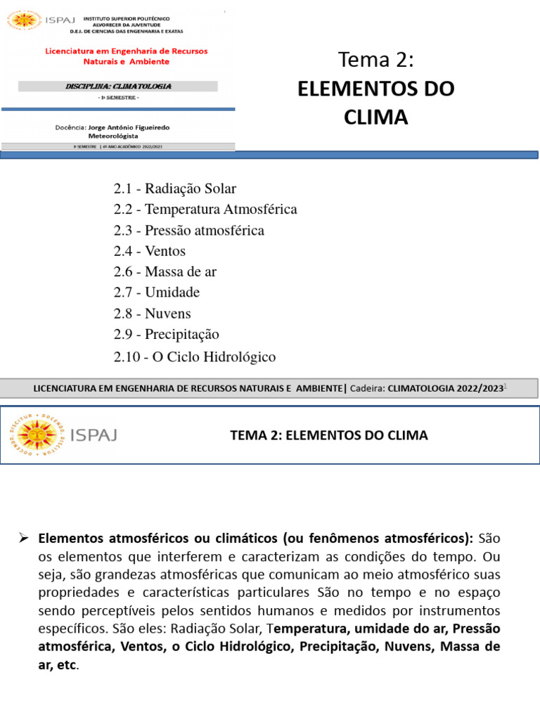 Aula 4 - 5 - Tema 2-ELEMENTOS DO CLIMA | PDF | Terra | Calor