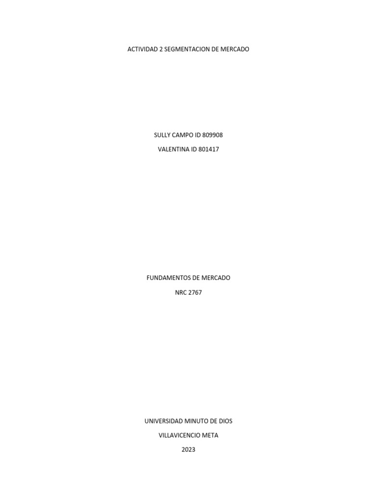 Actividad 2 Segmentacion De Mercado Pdf