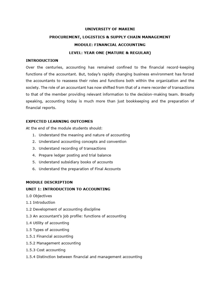 Financial Accounting Course Outline | Download Free PDF | Accounting ...