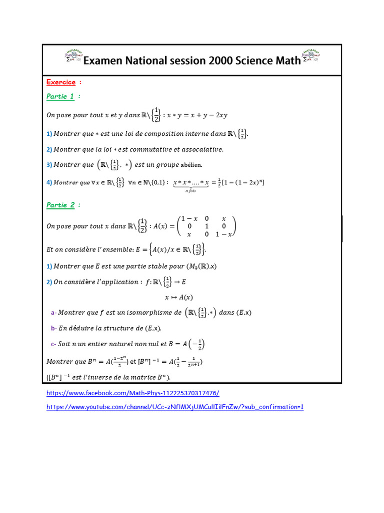 Examen National Session 2000 Science Math | PDF