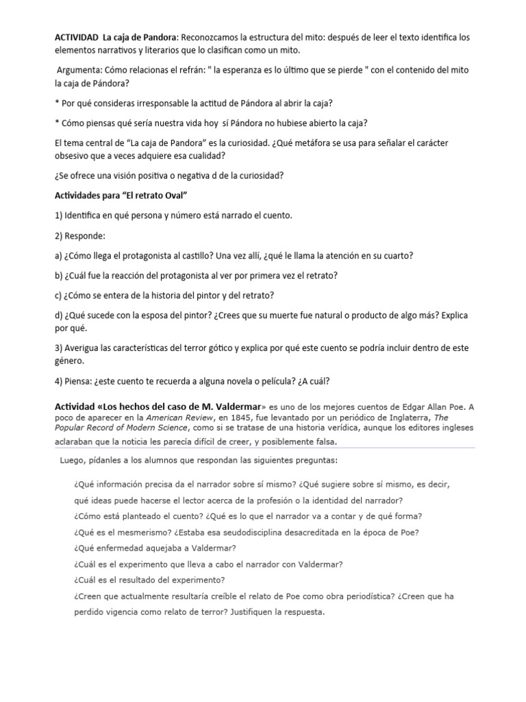 ACTIVIDAD La Caja de Pandora | PDF | Edgar Allan Poe | Cuentos ACTIVIDAD La Caja de Pandora | PDF | Edgar Allan Poe | Cuentos
