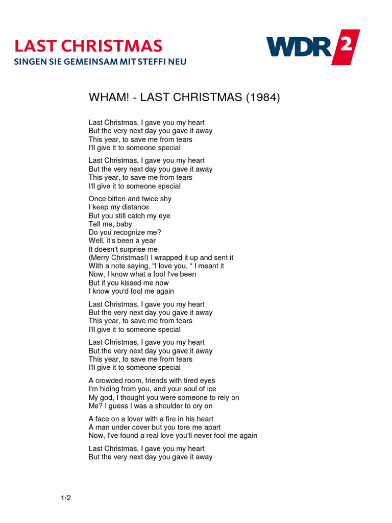 Songtext Lyrics Last Christmas 100 | PDF