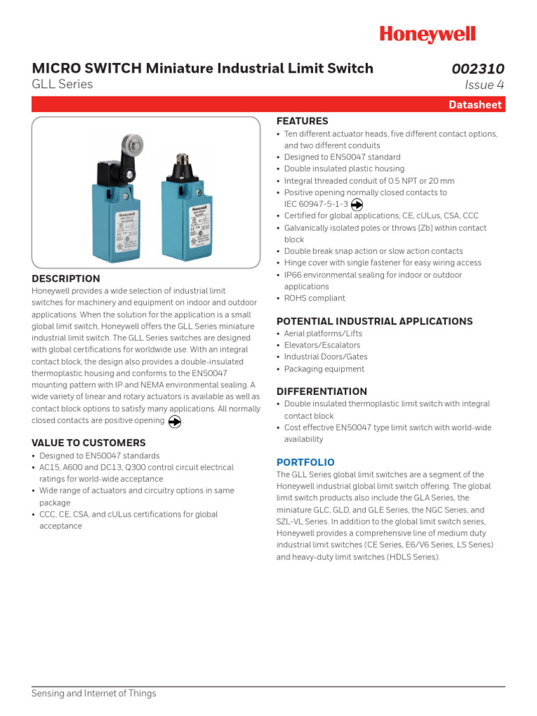 Limitswitch Honeywell | PDF | Switch | Manufactured Goods
