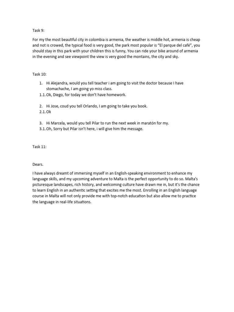 English A1 - Delivery Task 9 To 11 | PDF