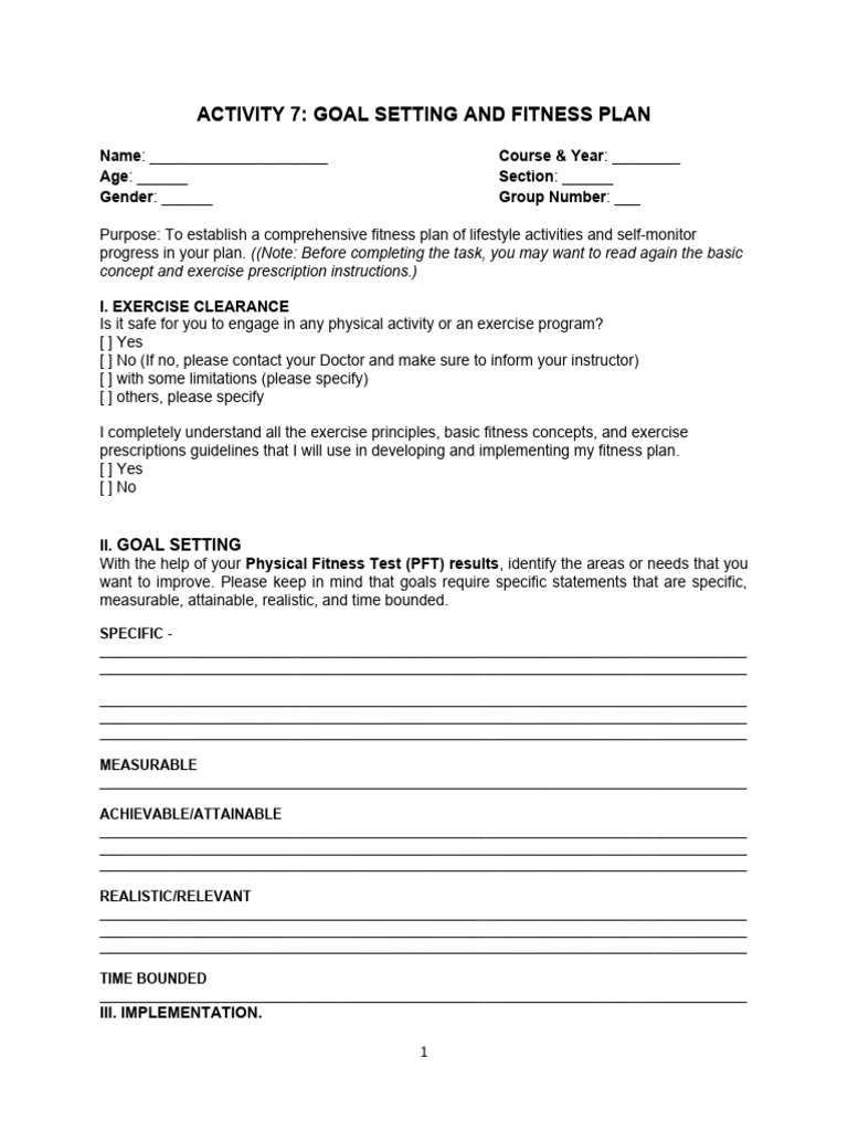 Fitness Goal Setting and Plan | PDF | Physical Fitness | Heart Rate