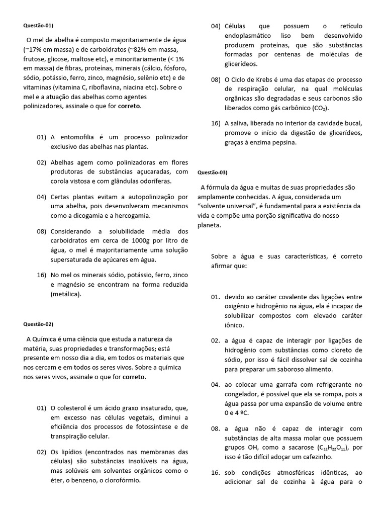 Simulado UEM Matemática e Natureza | PDF | Ciências Físicas | Química