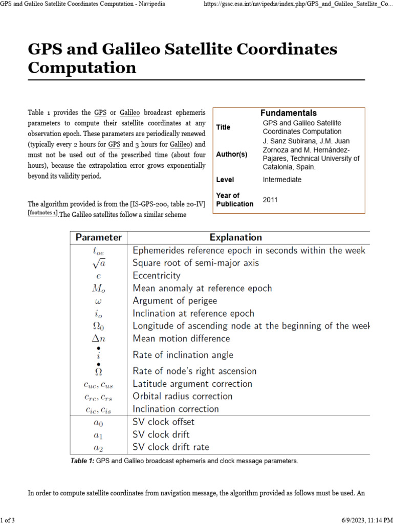 GPS and Galileo Satellite Coordinates Computation - Navipedia | PDF ...