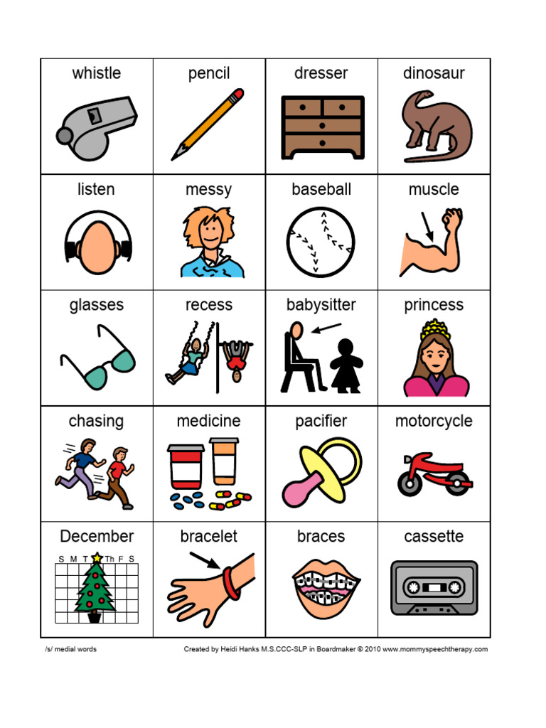Medial /s/ Words List for SLPs | PDF