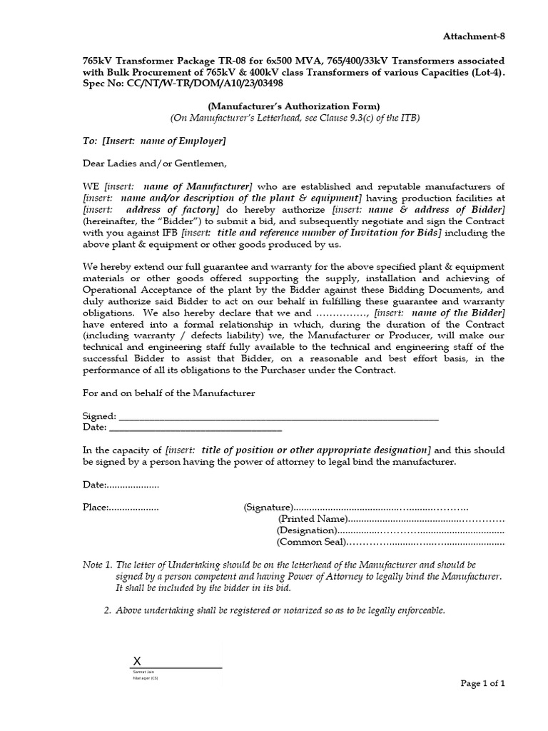 01 - Attachment-8 - Manufacturers Authorization Form (MAF) | PDF ...
