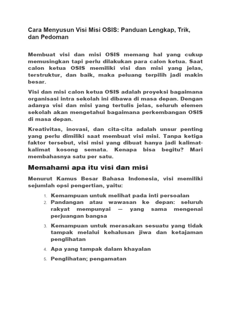 Cara Menyusun Visi Misi OSIS | PDF