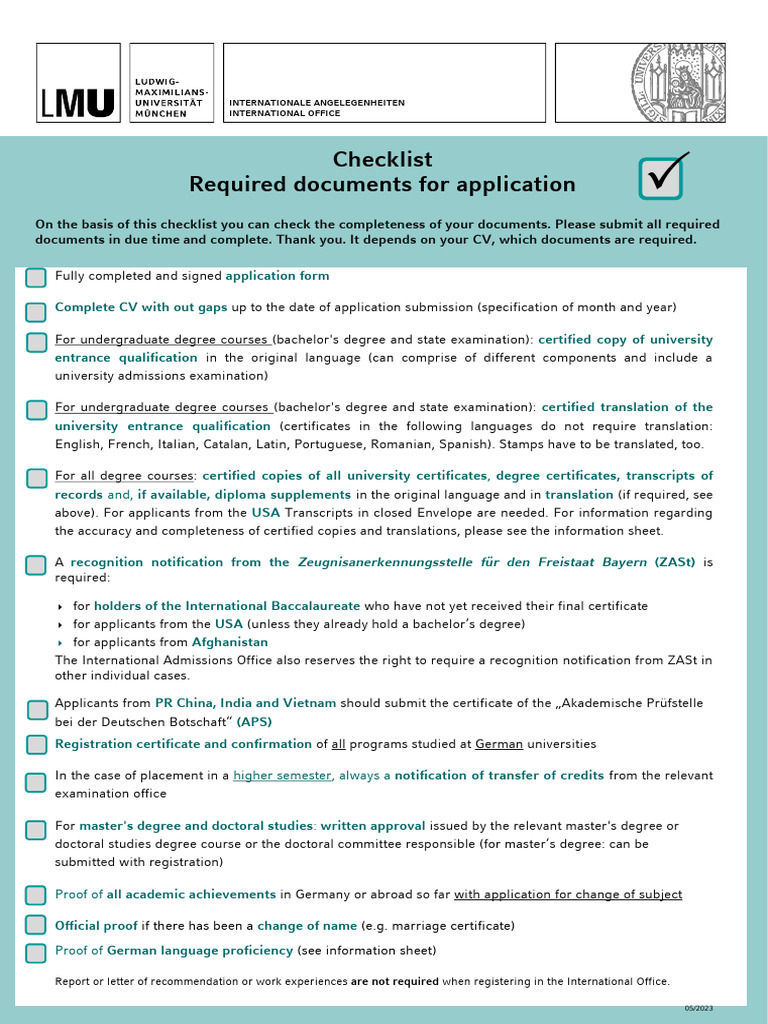 Checklist Required Documents For Application Checkliste en 2 | PDF ...