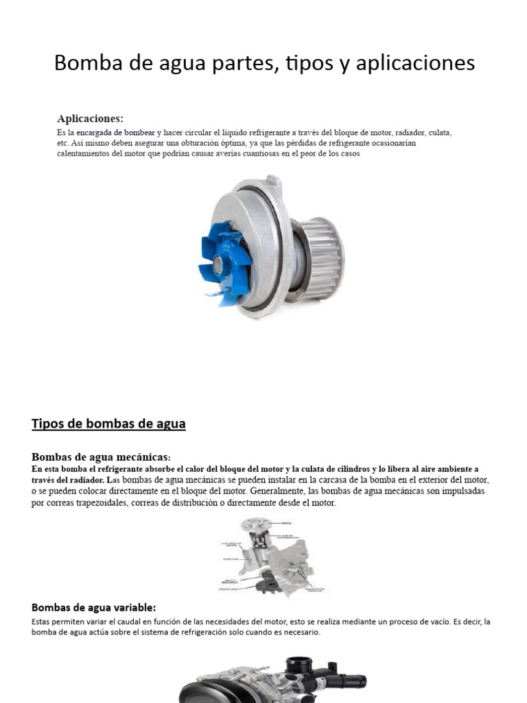 Bomba de Agua Partes, Tipos y Aplicaciones | PDF