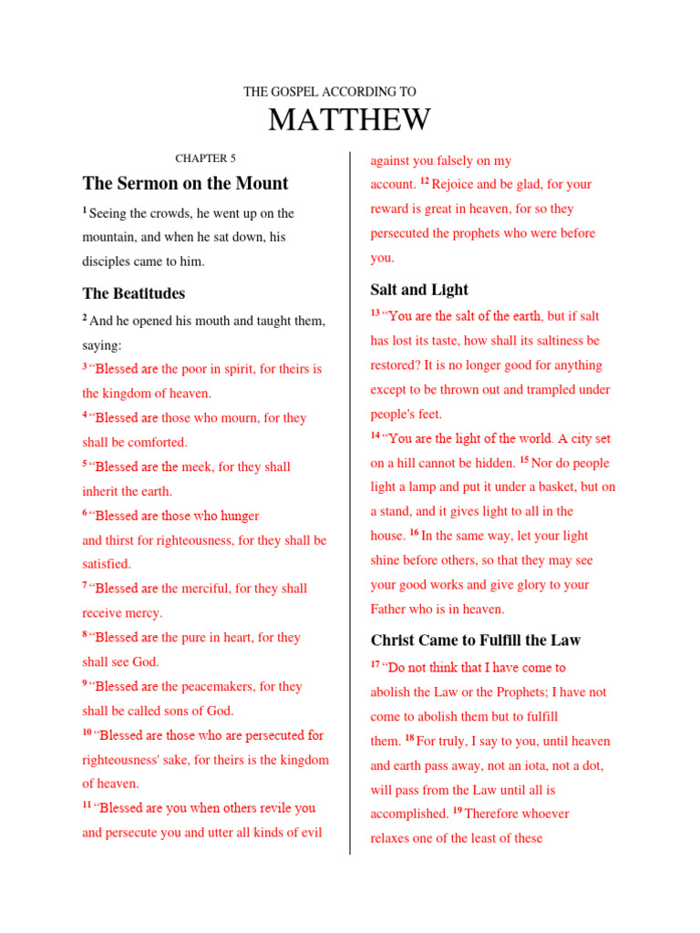 The Sermon On The Mount Matthew 5 7 Esv 1 1 | PDF | Sermon On The Mount ...