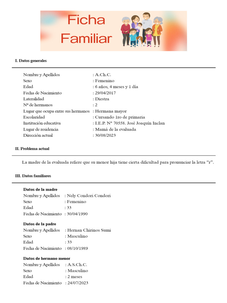 Modelo de Ficha Familiar | Descargar gratis PDF | Higiene | Dieta