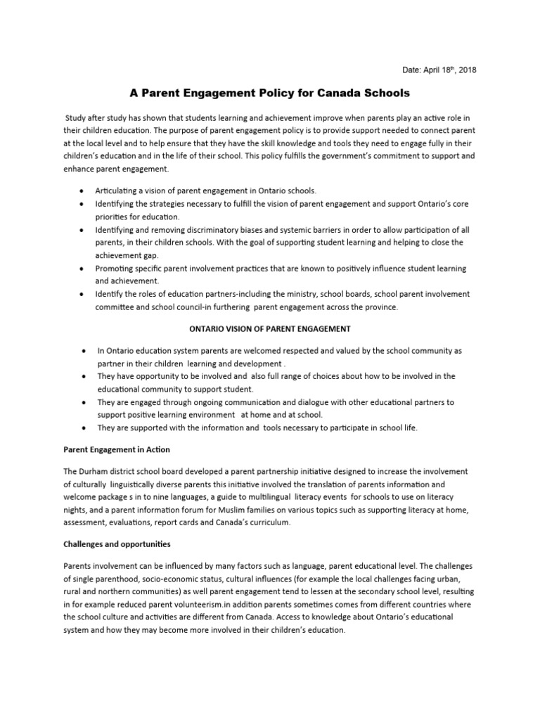 Ontario Parent Engagement Policy Guide | PDF